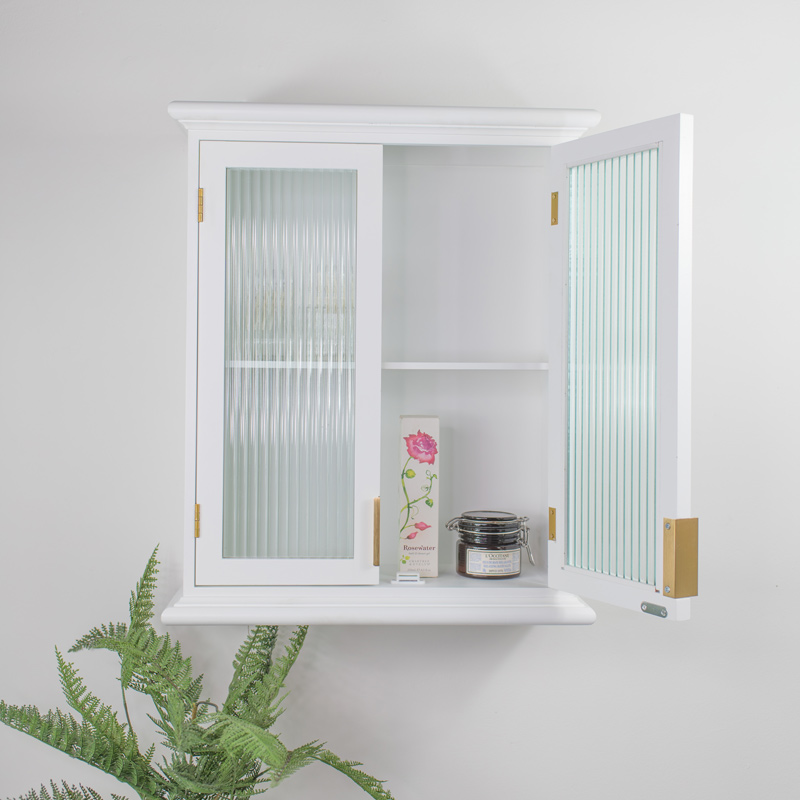 White Reeded Glass Wall Cabinet Flora Furniture